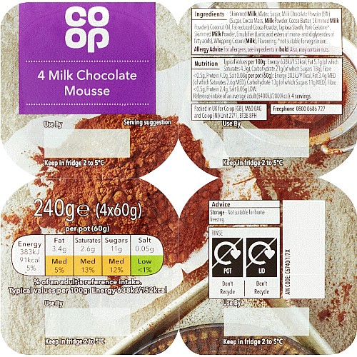 Co-op Milk Chocolate Mousse (4 x 60g, 240g) - Compare Prices & Where To ...