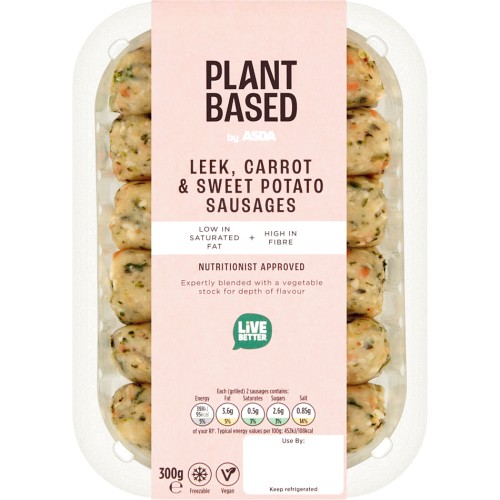 Plant Based by ASDA Leek Carrot & Sweet Potato Sausages (300g ...