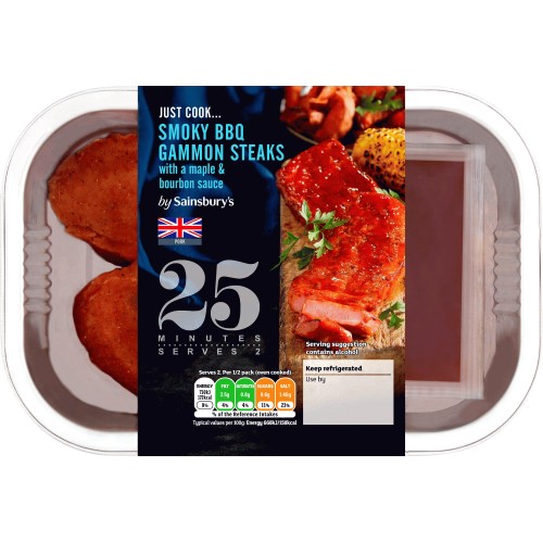 Sainsbury's Just Cook Smoky British Gammon Steaks Maple & Bourbon (2 x ...