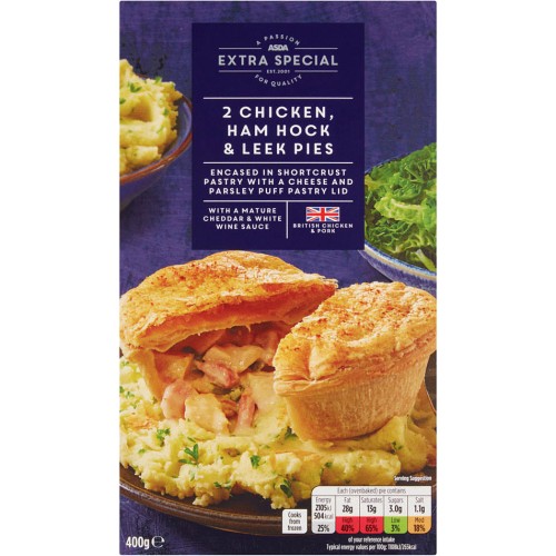 ASDA Extra Special 2 Chicken Ham Hock & Leek Pies (2 x 200g) - Compare ...