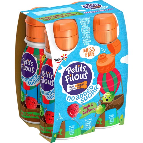 Petits Filous No Added Sugar Raspberry & Apple Yogurt Drink (4 x 100g ...