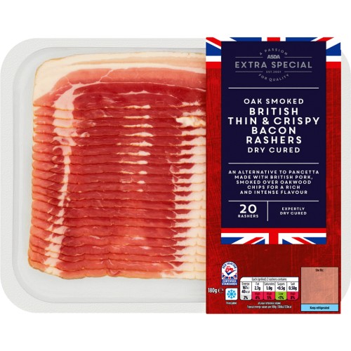 ASDA Extra Special Oak Smoked 20 British Thin & Crispy Bacon Rashers ...
