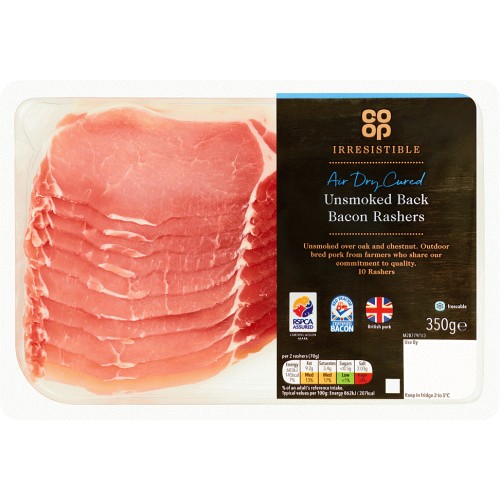 Co-op Irresistible Air Dry Cured Unsmoked Back Bacon Rashers (350g ...