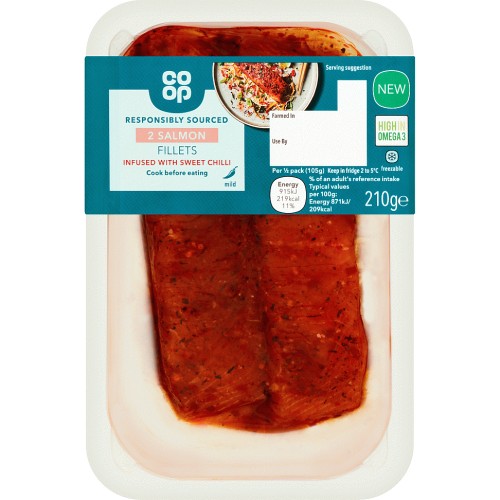 Co-op 2 Salmon Fillets Infused with Sweet Chilli (210g) - Compare ...