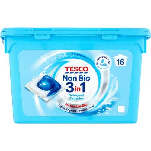 Tesco Non Biological 3In1 Laundry Detergent Capsules 16 Washes (392ml ...