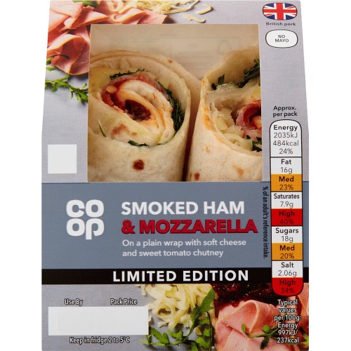 Co-op Ham Mozzarella & Chilli Chutney Wrap Limited Edition - Compare ...