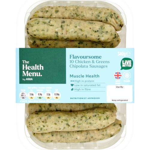 The Health Menu by ASDA 10 Chicken & Greens Chipolata Sausages (340g ...