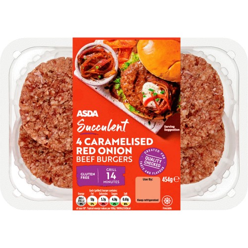 ASDA Succulent 4 Caramelised Red Onion Beef Burgers (454g) - Compare ...