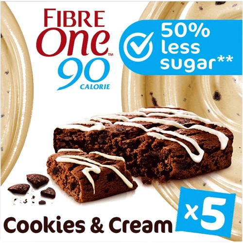 Fibre One 90 Calorie Snack Bars Cookies & Cream Drizzle Squares (5 x ...