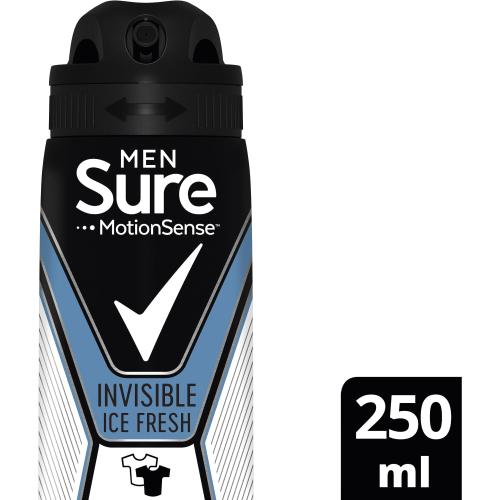 Sure Men Anti-Perspirant Aerosol Deodorant Invisible Ice Fresh (250ml ...