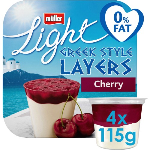Muller Light Greek Style Layers Cherry Yogurt (4 x 115g) - Compare ...