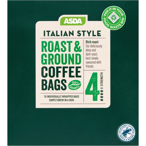 ASDA Italian Style Roast & Ground Coffee Bags (10 x 7.5g, 75g ... ASDA Italian Style Roast & Ground Coffee Bags (10 x 7.5g, 75g ...