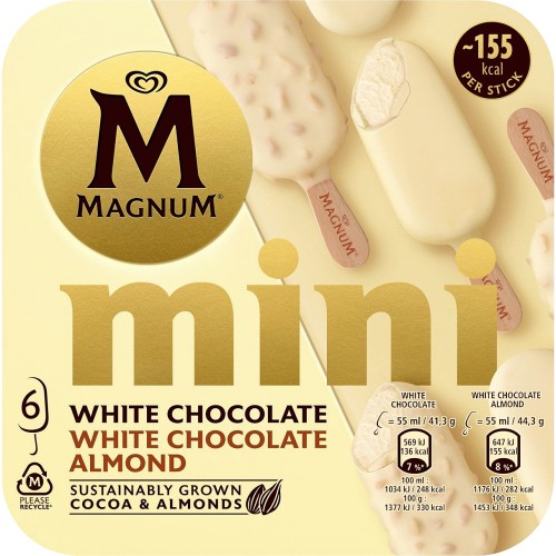 Magnum Mini White Chocolate Almond Lollies (6 x 55ml) - Compare Prices ...