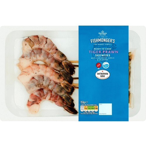 Morrisons Tiger Prawn Skewers With Coriander Garlic & Jalapeno (153g ...