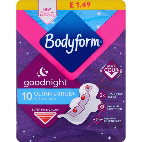 Bodyform Ultra Towels Goodnight Wings 10 Ultra Large+ Night Sanitary ...