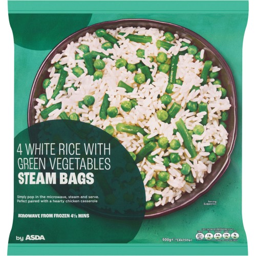 ASDA 4 White Rice with Green Vegetables Steam Bags (4 x 150g, 600g ...