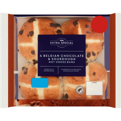 ASDA Extra Special Belgian Chocolate & Sourdough Hot Cross Buns (4 ...