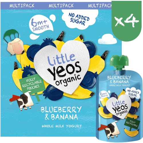 Yeo Valley Organic Little Yeos Blueberry & Banana Yogurt (4 x 85g ...