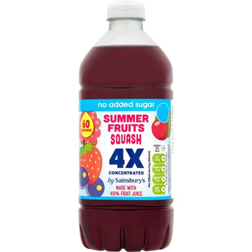 Sainsbury's Double Strength No Added Sugar Summer Fruits Squash (750ml ...