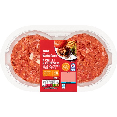 ASDA Delicious 4 Chilli & Cheese Beef Quarter Pounders (454g) - Compare Prices & Where To Buy ...
