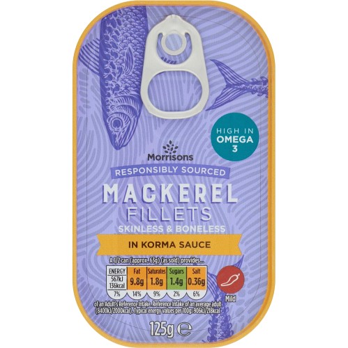 Morrisons Mackerel Fillets In Korma Sauce (125g) - Compare Prices ...