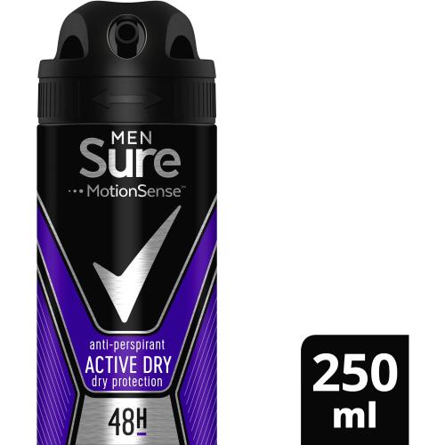 Sure Men Anti-Perspirant Aerosol Deodorant Active Dry (250ml) - Compare ...