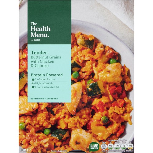 The Health Menu by ASDA Tender Butternut Grains with Chicken & Chorizo ...