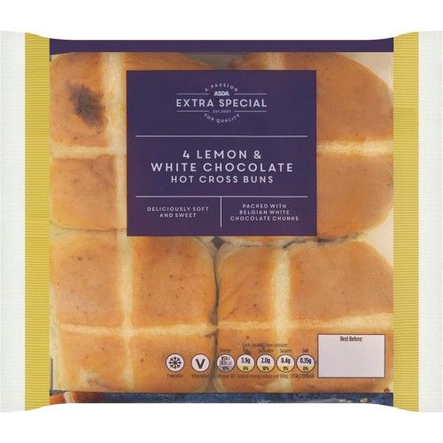 ASDA Extra Special 4 Lemon & White Chocolate Hot Cross Buns (4 ...