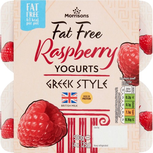 Morrisons 0% Fat Greek Style Yogurt Raspberry (4 x 125g) - Compare ...