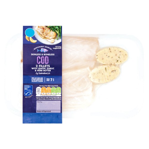 Sainsbury's MSC Cod Fillets with a Lemon Garlic & Herb Butter (2 x 250g ...