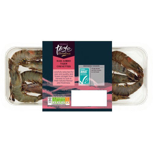Sainsbury's Frozen Raw Black Tiger Prawns Taste the Difference ASC ...