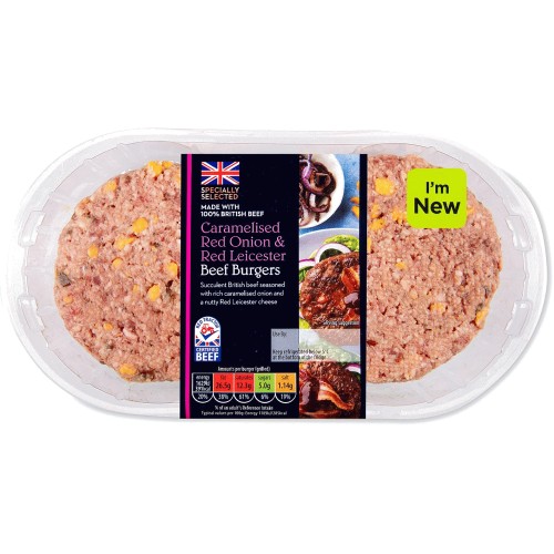 Specially Selected Caramelised Red Onion & Red Leicester Beef Burgers ...