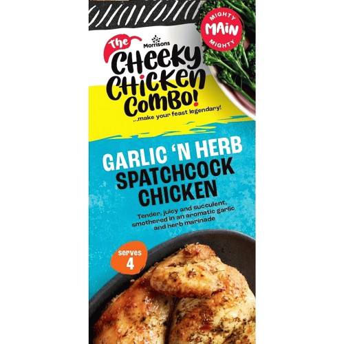 Morrisons Cheeky Chicken Deal Garlic & Herb Spatchcock Chicken (1.1kg ...
