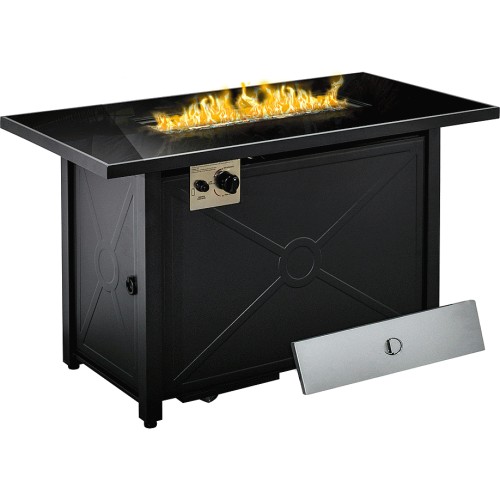 Outsunny Metal Gas Fire Pit Table with Tempered Glass Top and 50000 BTU ...