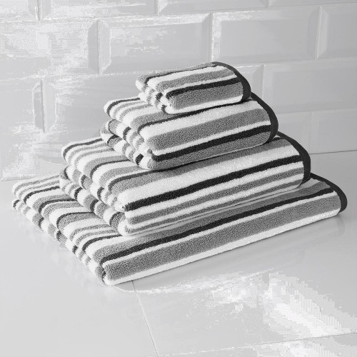 Grey striped towels store