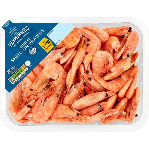 Morrisons Fishmongers Frozen Cooked Shell On Cold Prawns (450g ...